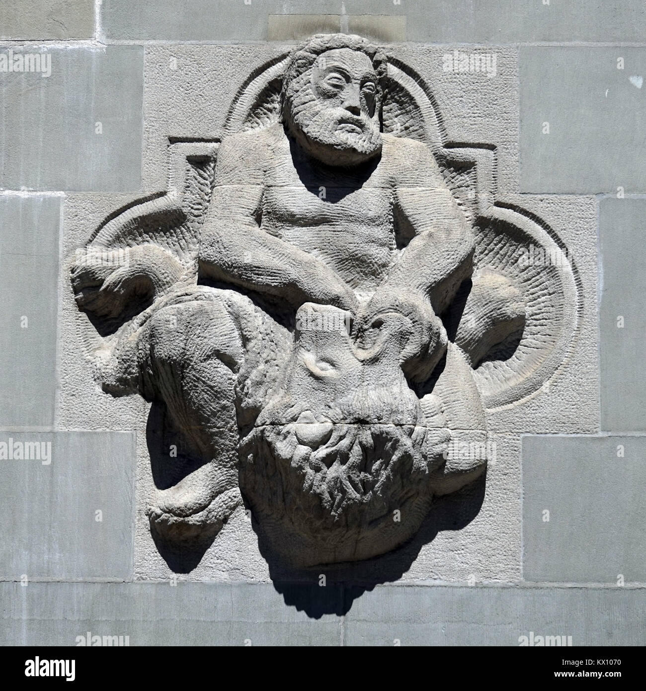 BERN, SWITZERLAND - CIRCA AUGUST 2015 Bas-relief of Samson with lion on ...