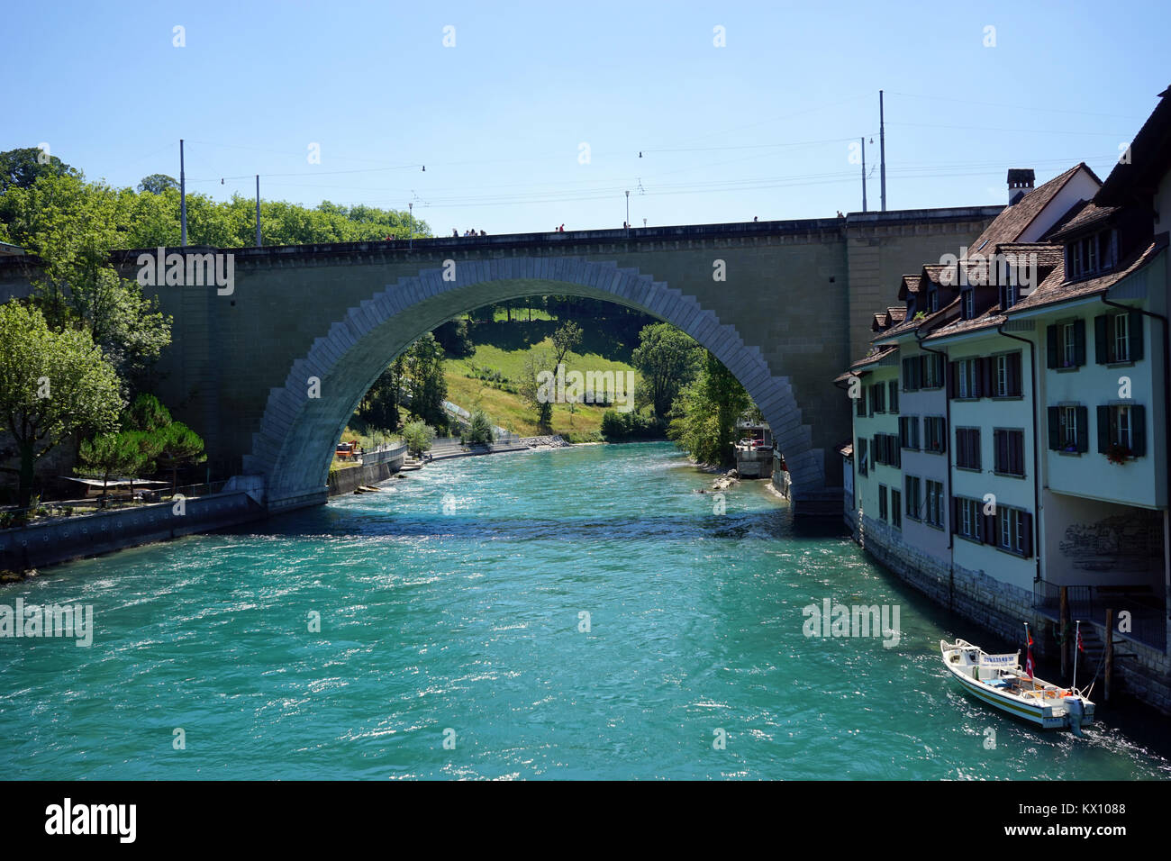 BERN, SWITZERLAND - CIRCA AUGUST 2015 Bridge and Aare river Stock Photo ...