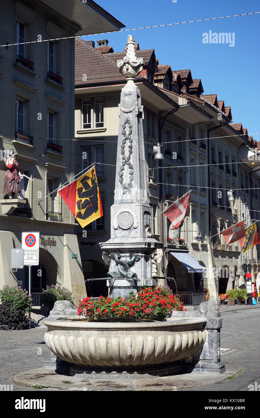 BERN, SWITZERLAND - CIRCA AUGUST 2015 Fountain with obelisk on the main ...
