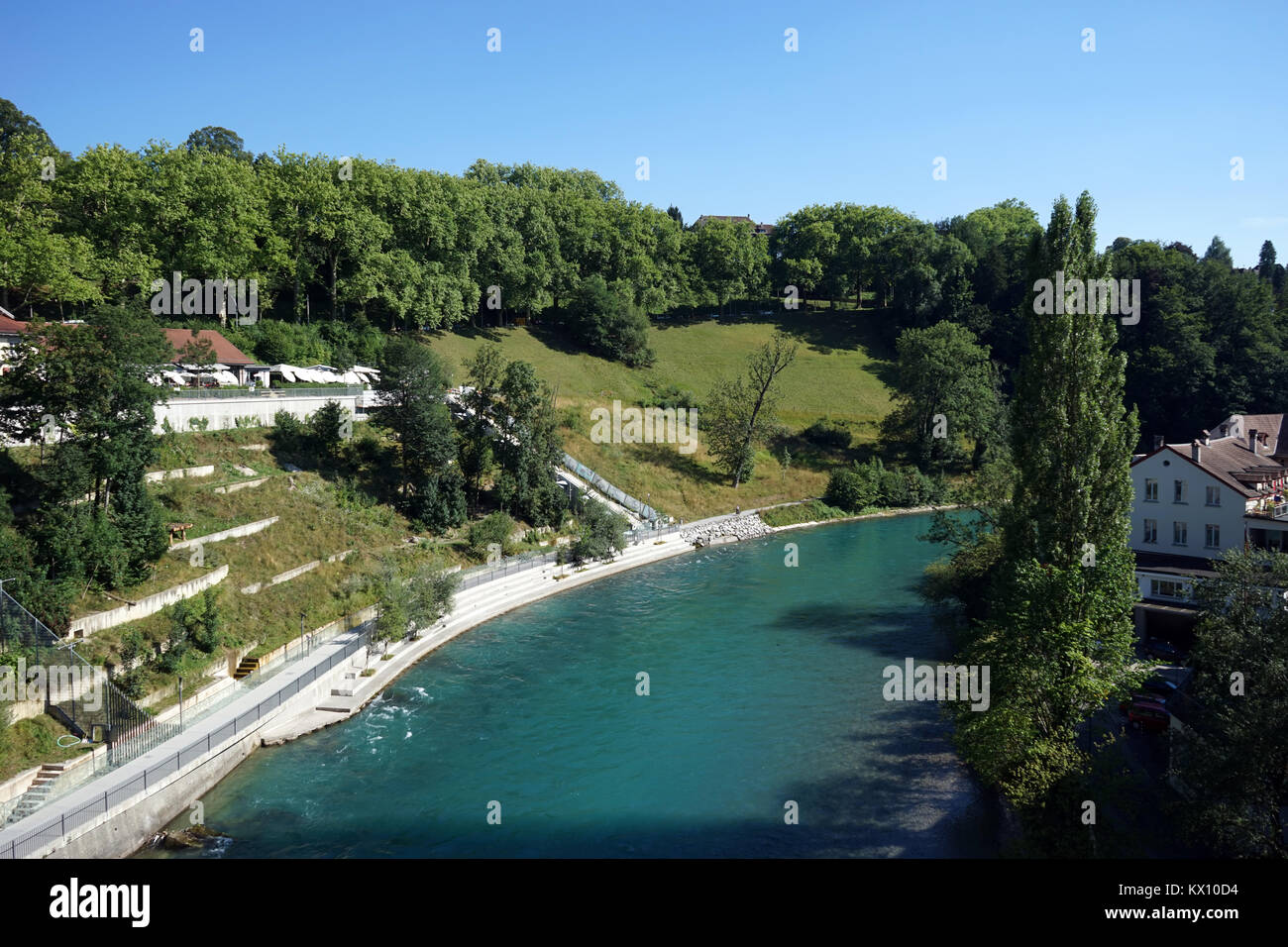 BERN, SWITZERLAND - CIRCA AUGUST 2015 Embankment of Aare river Stock ...