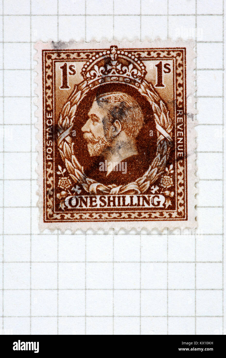 A King George V One Shilling brown used postage stamp of 1934-36 issue ...