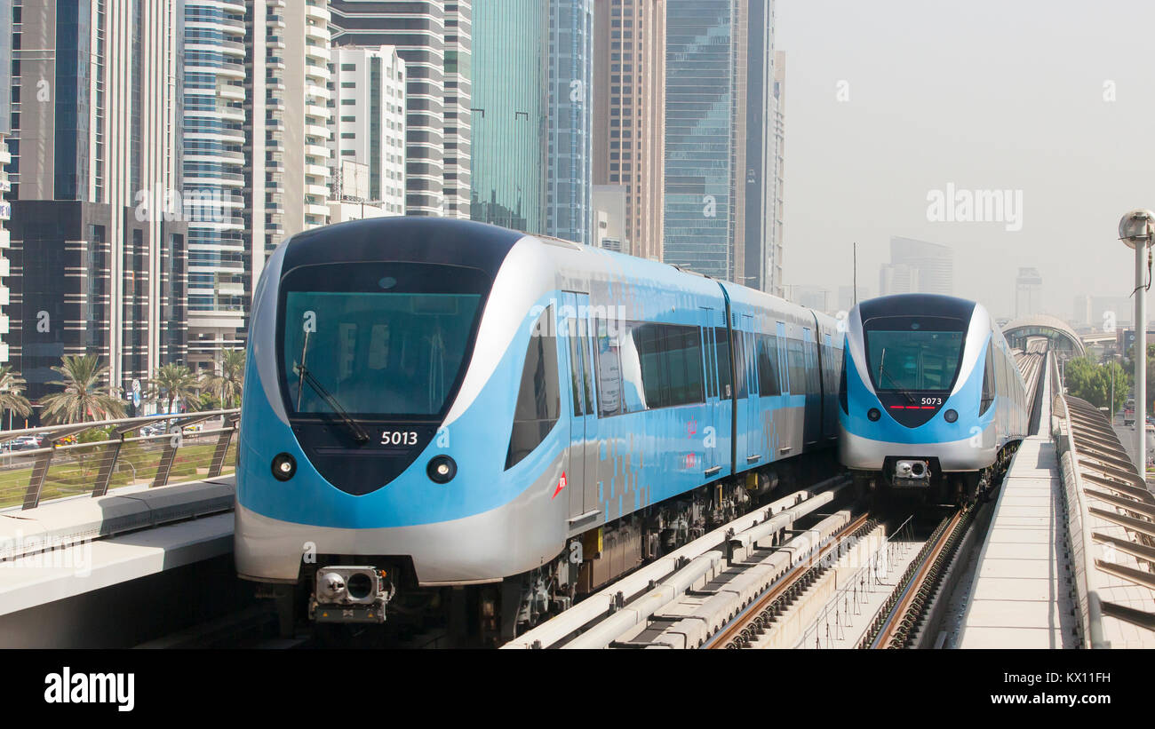 Metro trains in the Dubai city in the United Arab Emirates Stock Photo ...