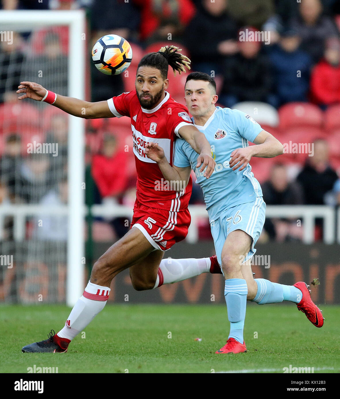 Middlesbrough's Ryan Shotton and Sunderland's George Honeyman battle ...