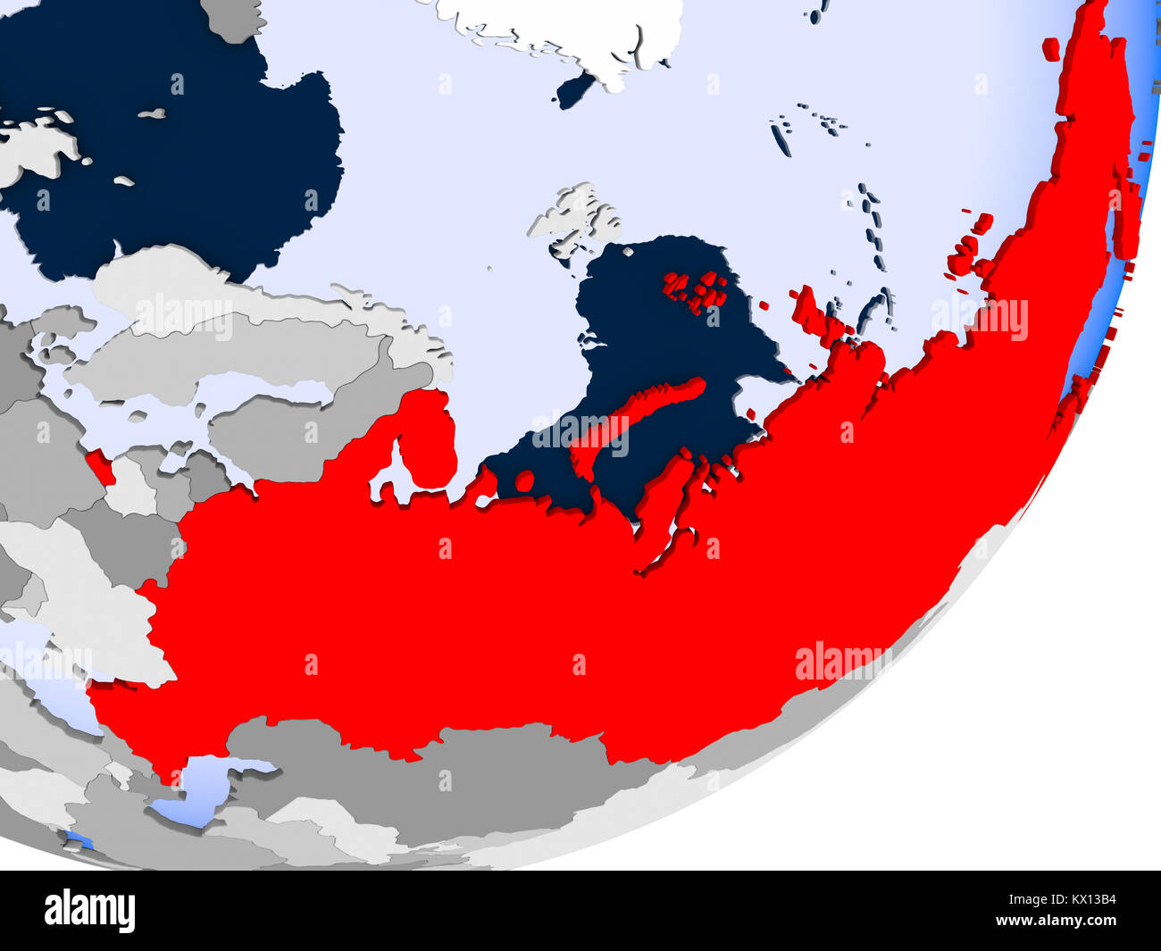 3D render of Russia on political globe with transparent oceans. 3D ...