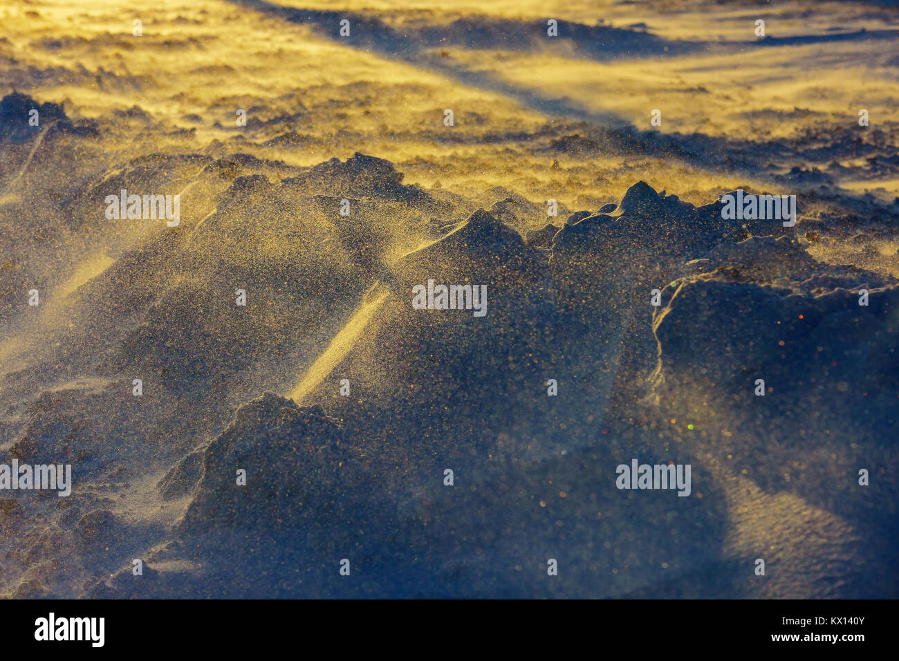 Snowstorm, sunset snow blizzard beautiful winter landscape with snow ...