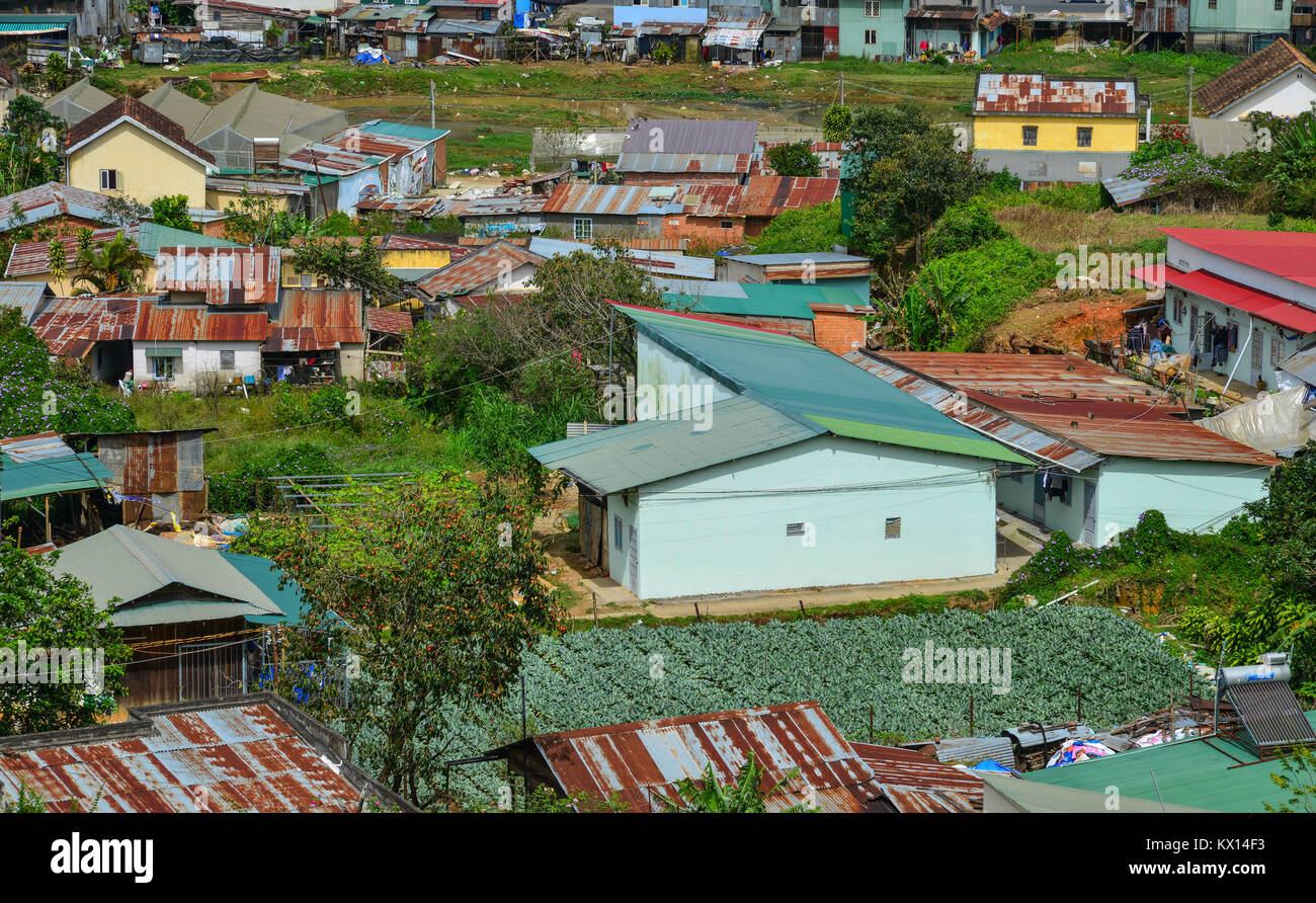 Dalat, Vietnam - Nov 27, 2017. Aerial view of rural town in Dalat ...