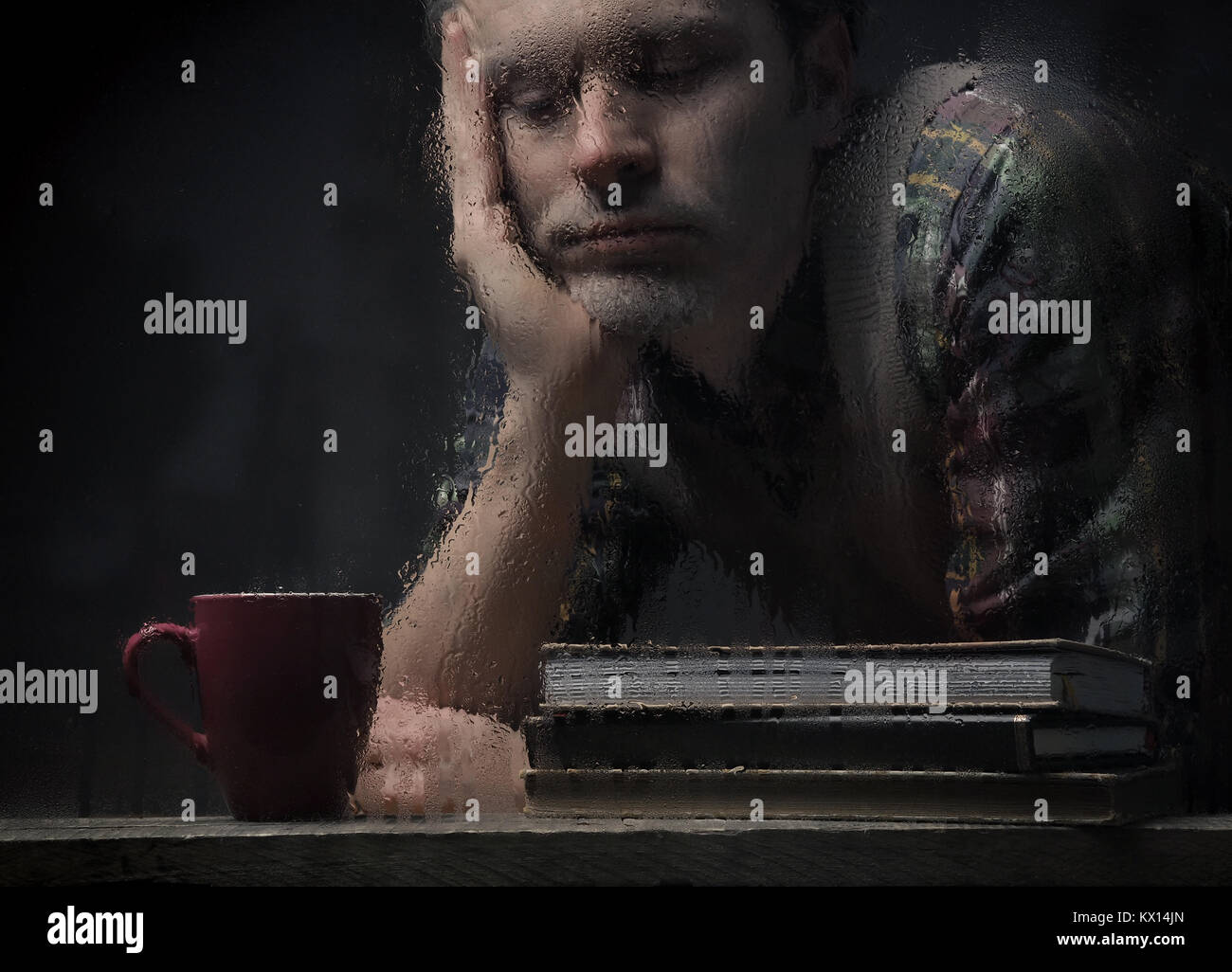 Sad man portrait on a rainy day, depression or sadness concept Stock ...