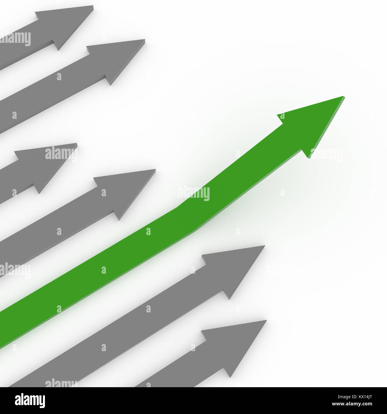 Green rising arrow on a white background, upswing concept, 3d rendering ...
