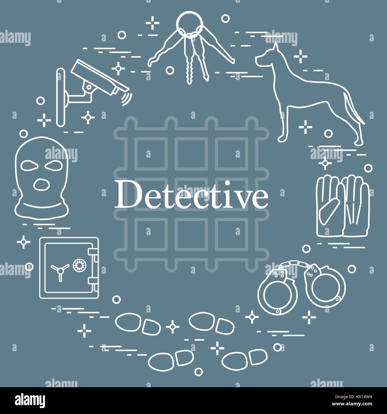 Criminal and detective elements. Crime, law and justice vector icons ...
