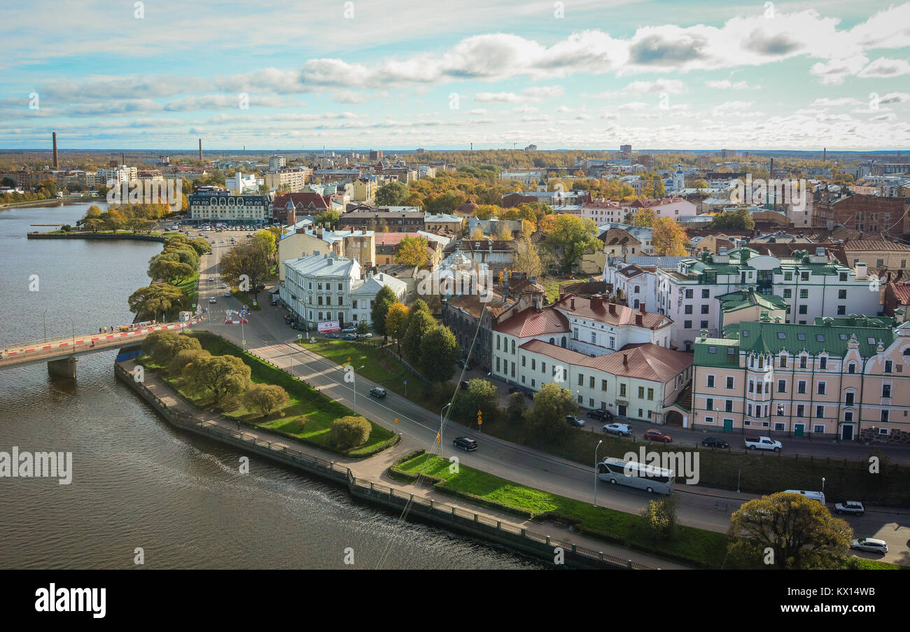 Vyborg, Russia - Oct 6, 2016. Aerial view of downtown in Vyborg, Russia ...