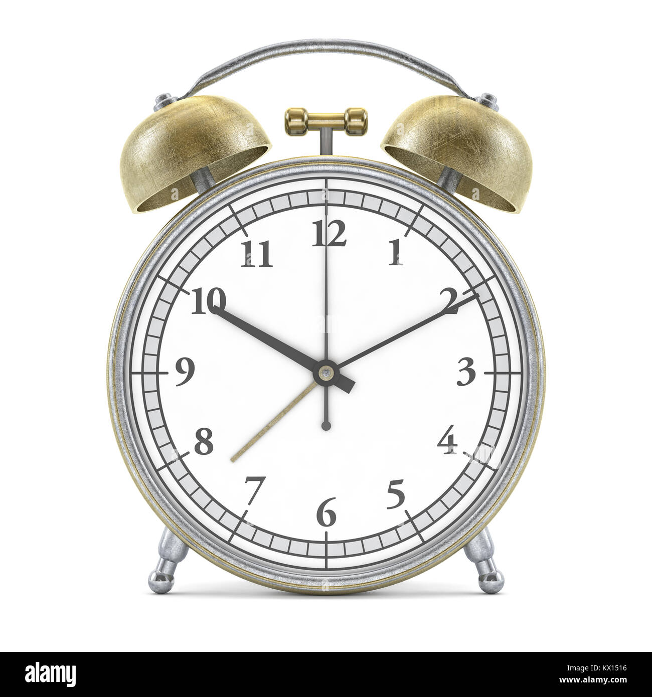 Old style alarm clock isolated on white. 3d rendering Stock Photo - Alamy