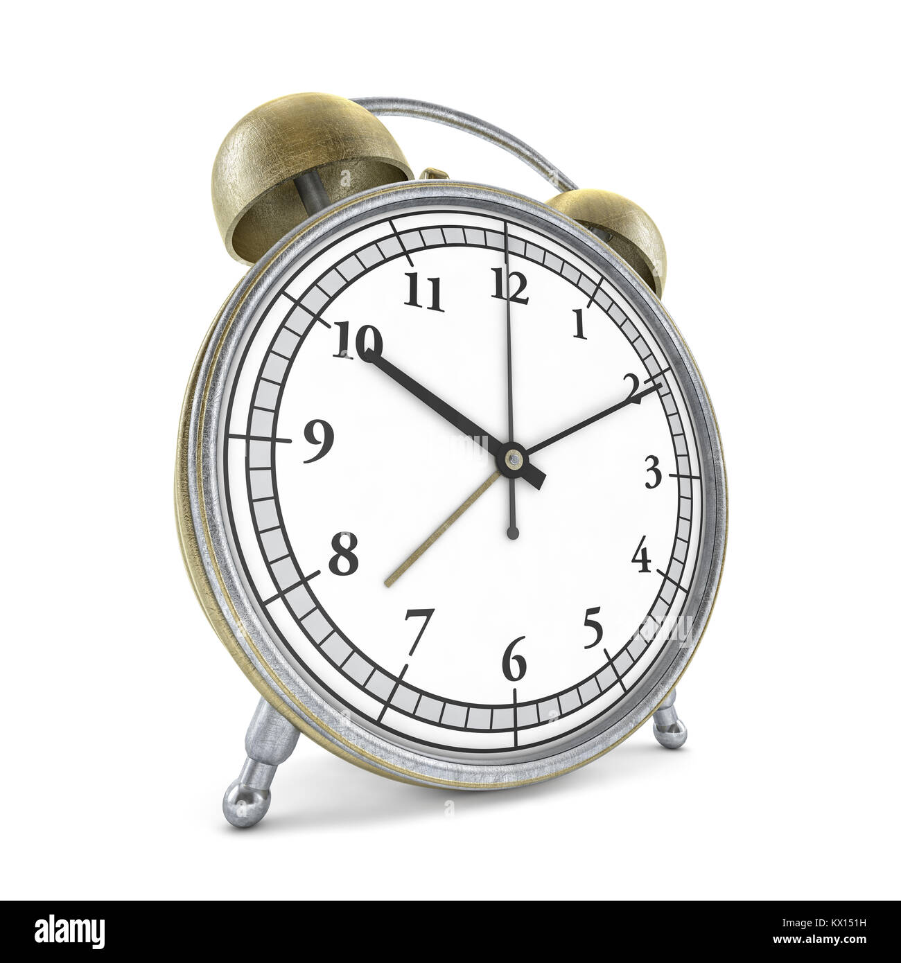 Old style alarm clock isolated on white. 3d rendering Stock Photo - Alamy