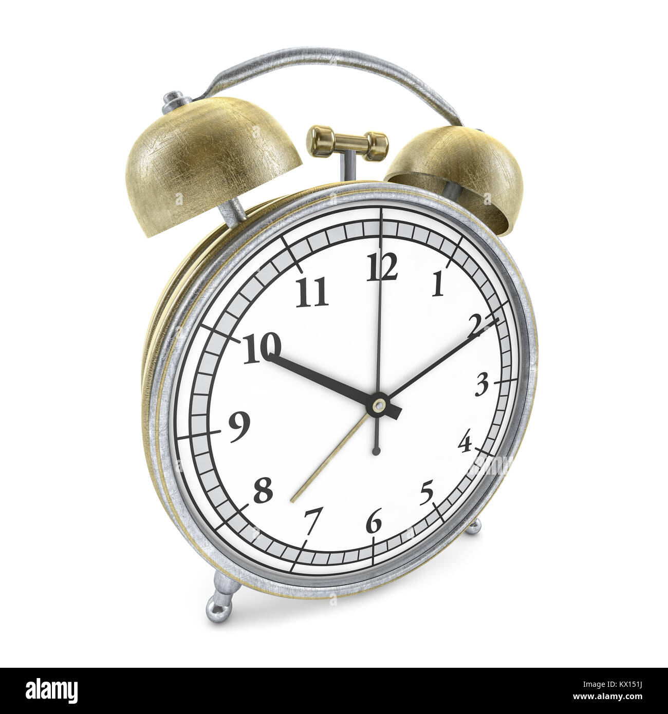 Old style alarm clock isolated on white. 3d rendering Stock Photo - Alamy