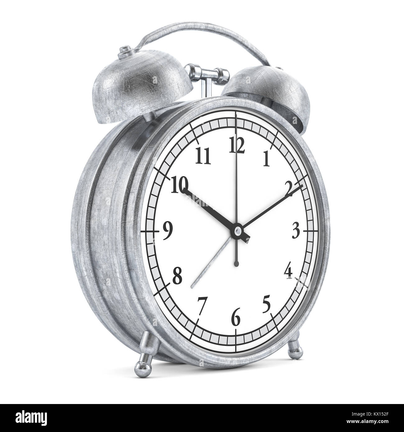 Old style alarm clock isolated on white. 3d rendering Stock Photo - Alamy