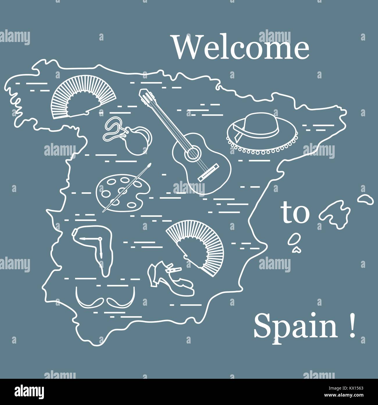 Vector illustration with various symbols of Spain arranged in a circle ...