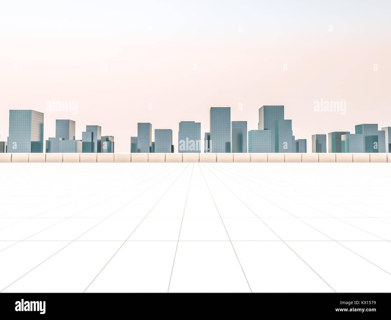 Panoramic skyline and buildings with empty square floor. 3D rendering ...