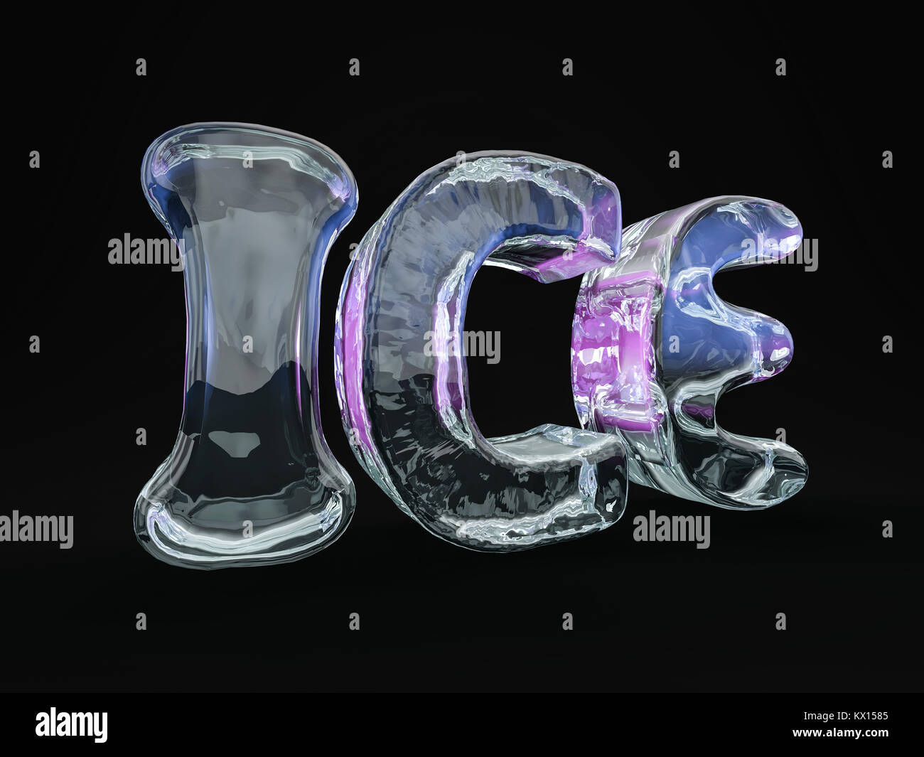 Word ICE made from ice letters on black background. 3d rendering Stock ...
