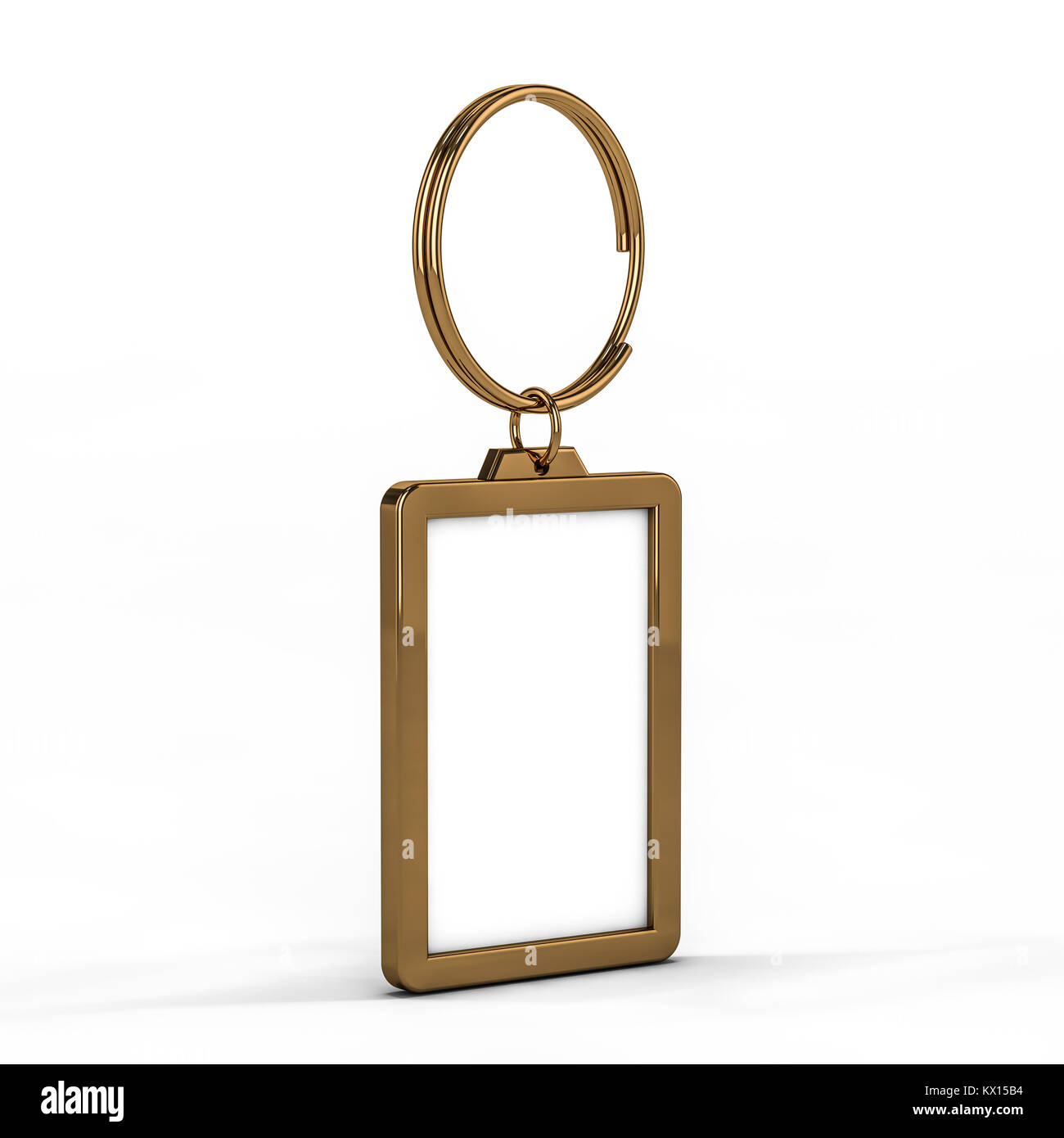 3D rendering illustration of a blank metal keychain with a ring for a ...