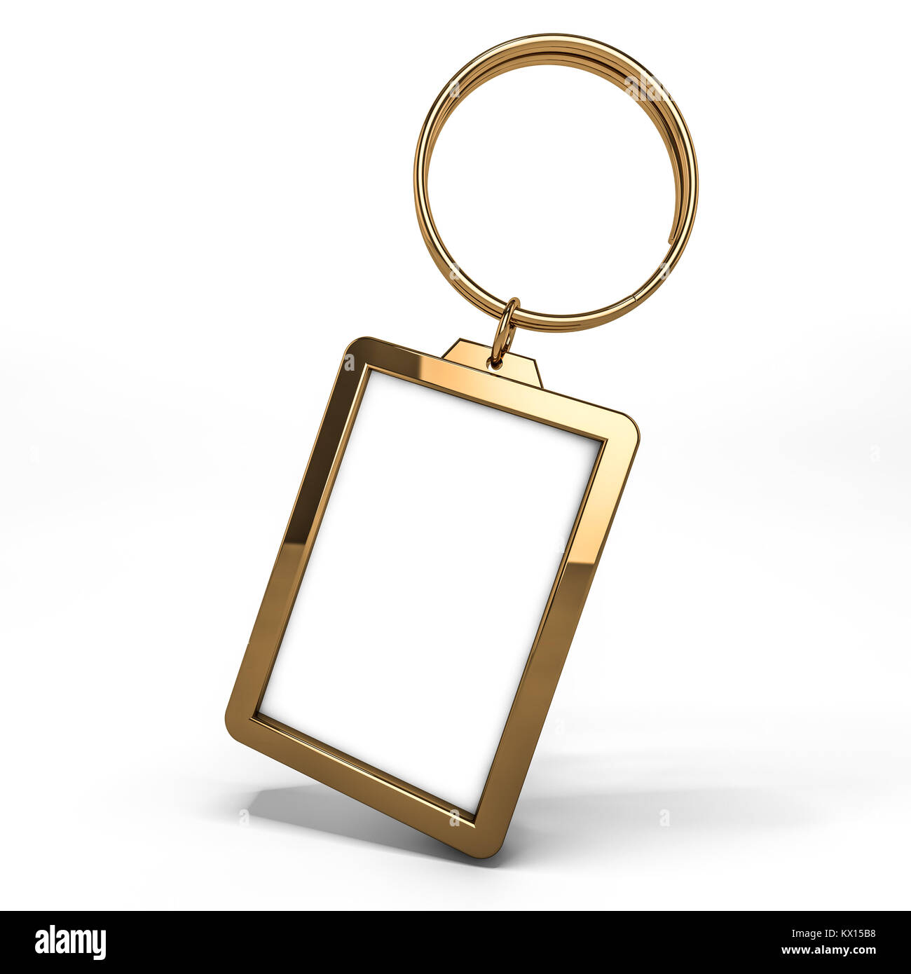3D rendering illustration of a blank metal keychain with a ring for a ...