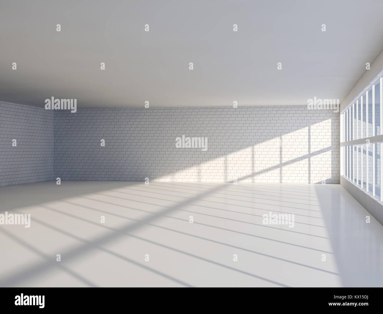 Sunny big open area with windows. 3D rendering Stock Photo - Alamy