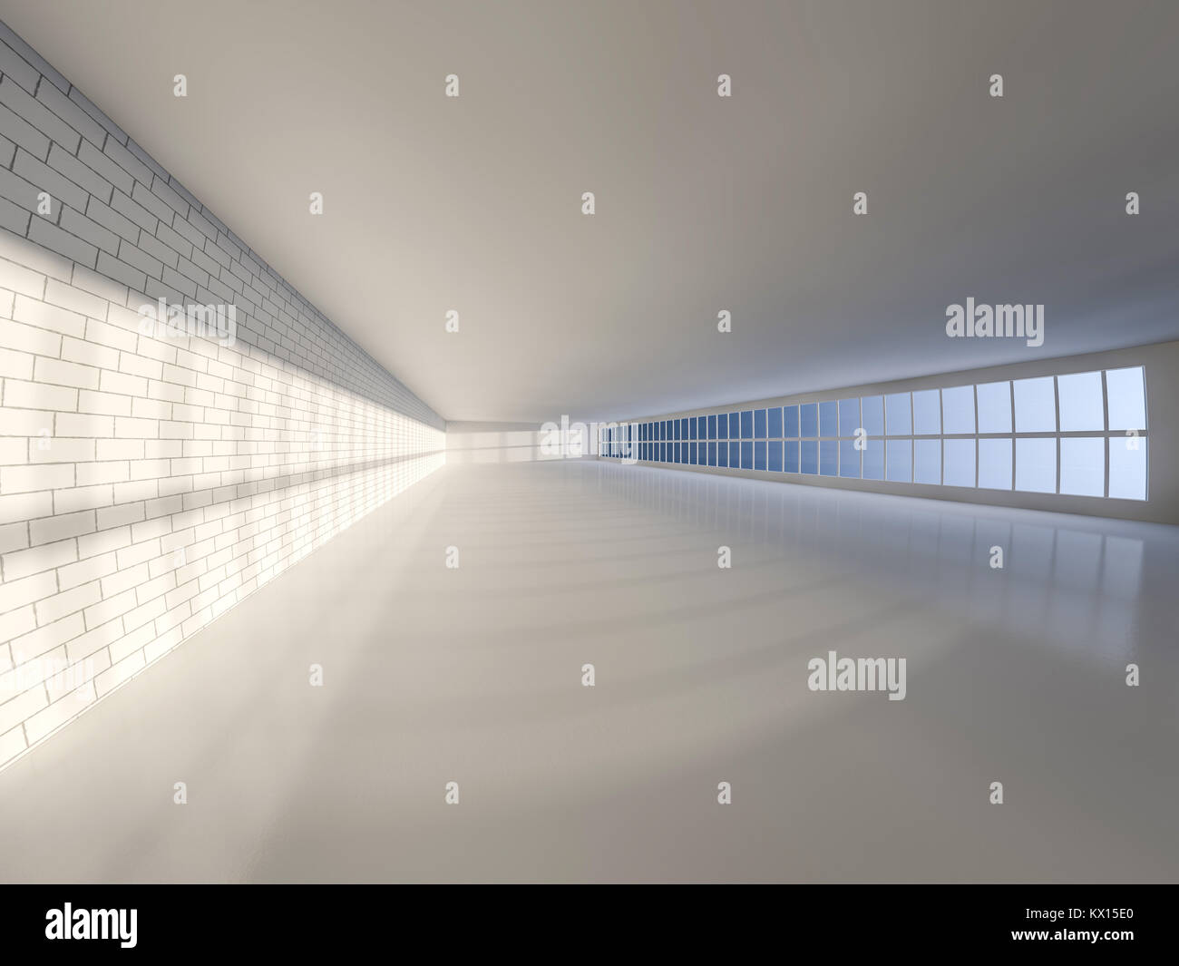 Sunny big open area with windows. 3D rendering Stock Photo - Alamy