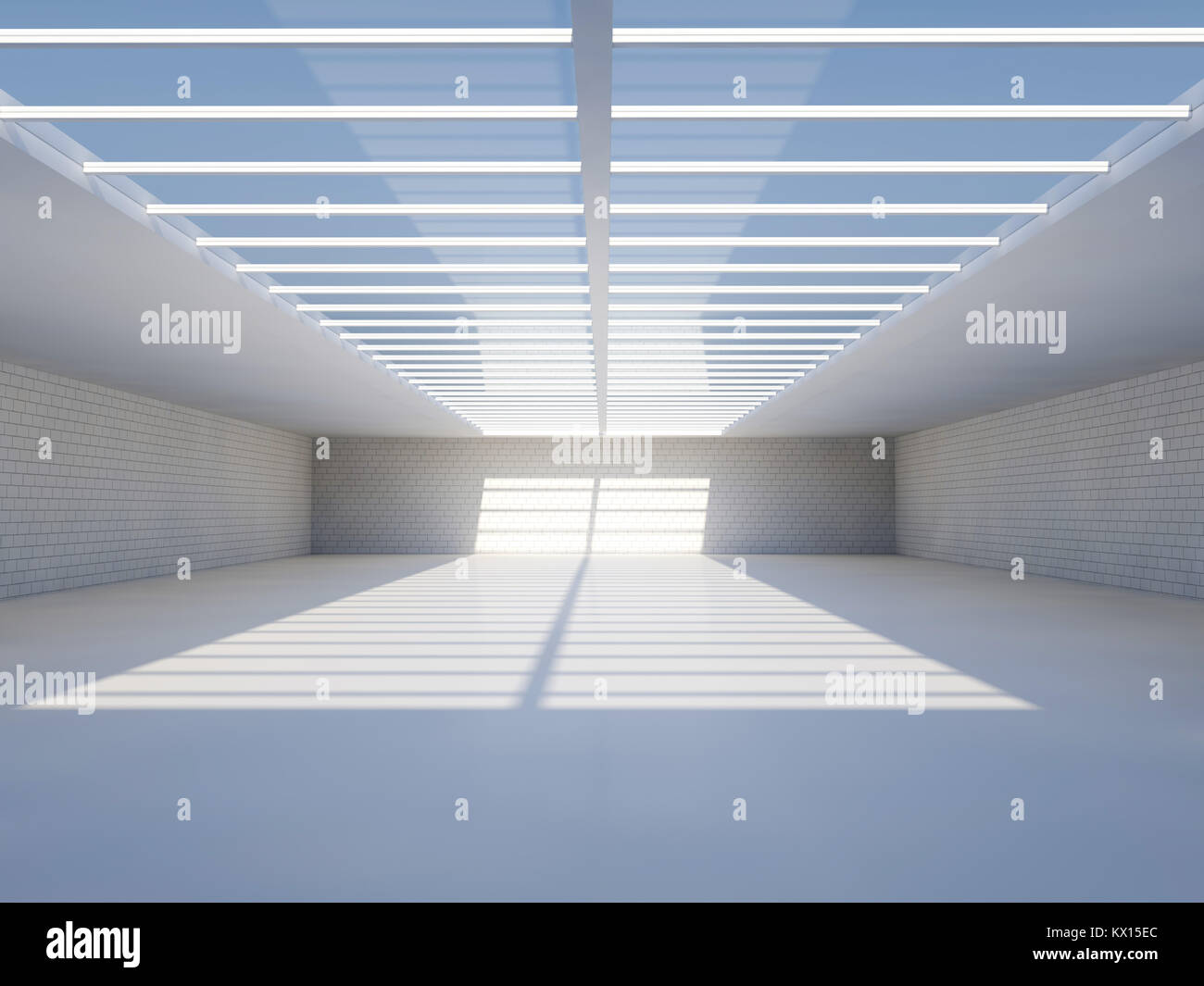 Sunny big open area with skylight. 3D rendering Stock Photo - Alamy