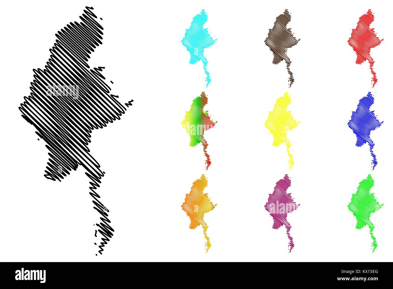 Myanmar map vector illustration, scribble sketch Republic of the Union ...