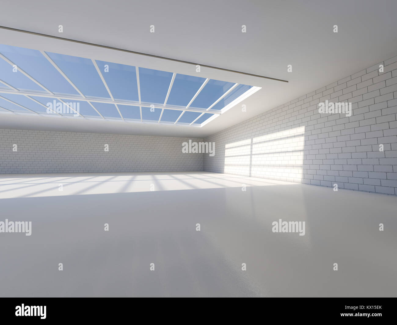 Sunny big open area with skylight. 3D rendering Stock Photo - Alamy