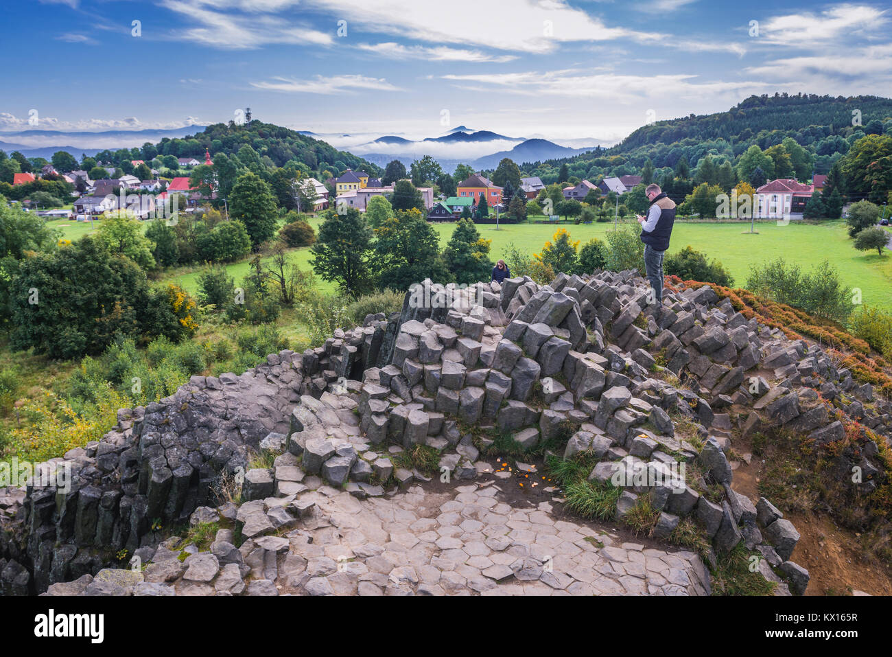 Aerial view from columnar jointed basalt rock formation called Panska ...