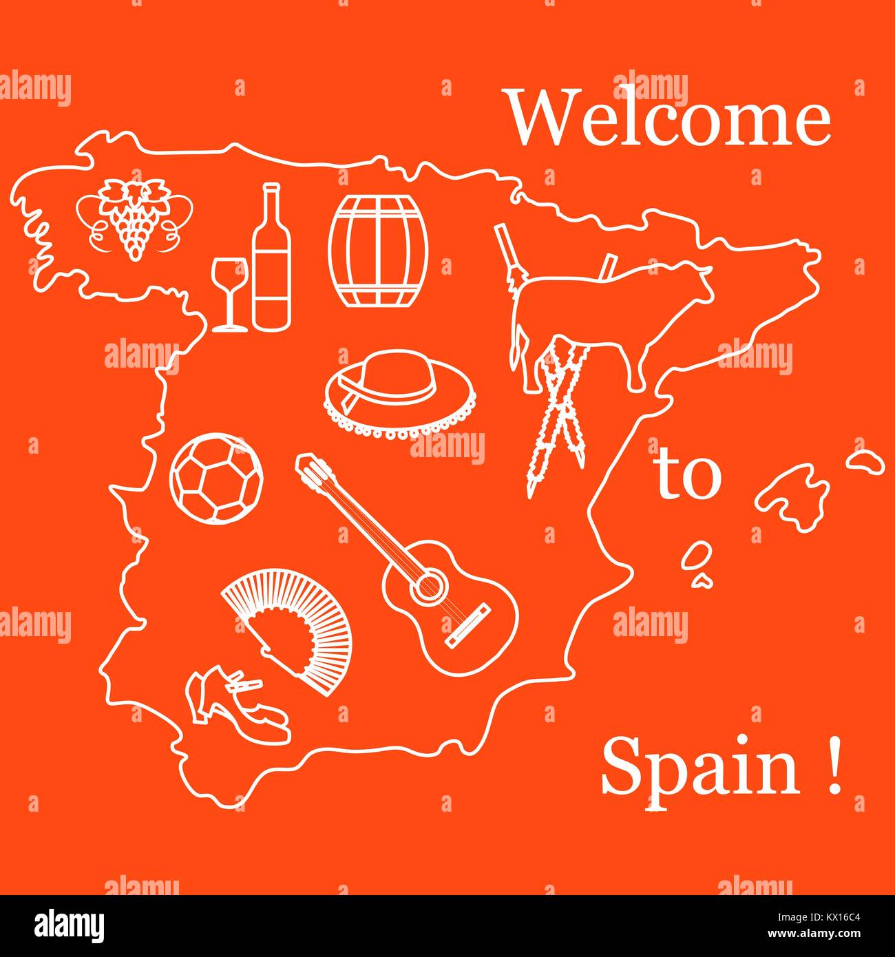 Vector illustration with various symbols of Spain. Travel and leisure ...