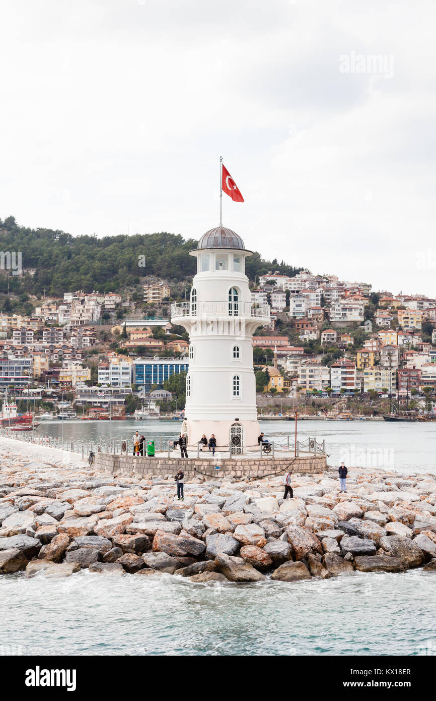 A view of the lighthouse at the gateway to Alanya harbour in Alanya ...
