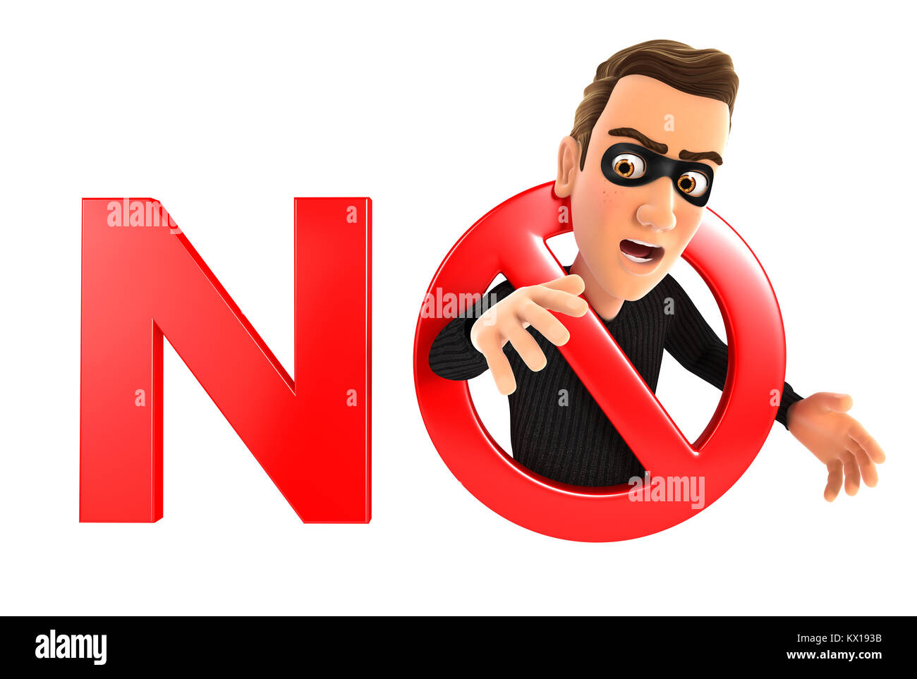 3d no thief concept, illustration with isolated white background Stock ...