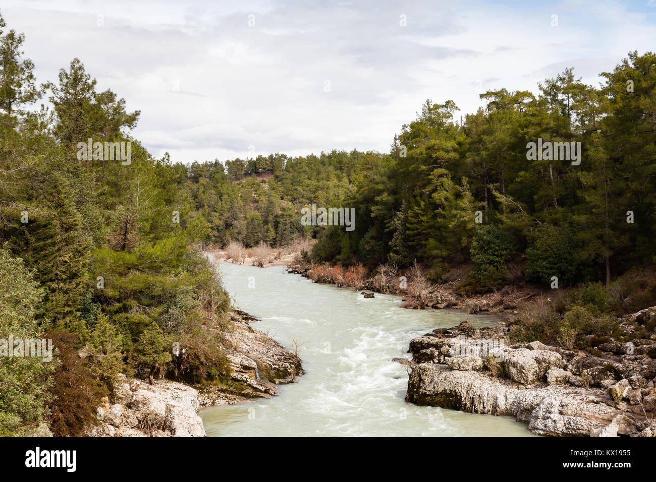 A view looking up Kopru River. The river flows through Koprulu Canyon and is part of a National ...