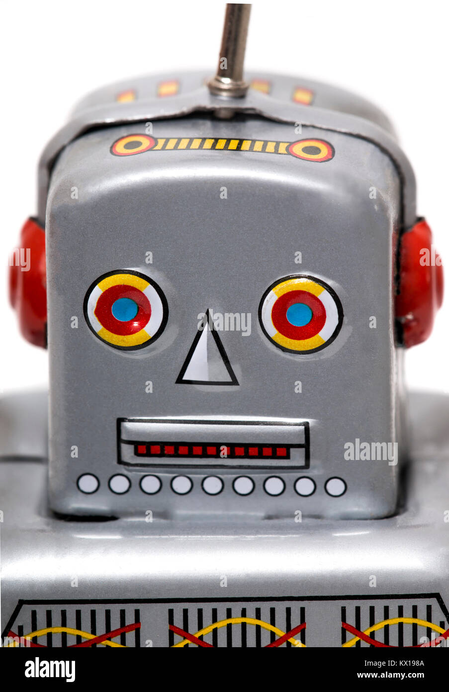 Vintage tin robot toy isolated on a white background Stock Photo - Alamy
