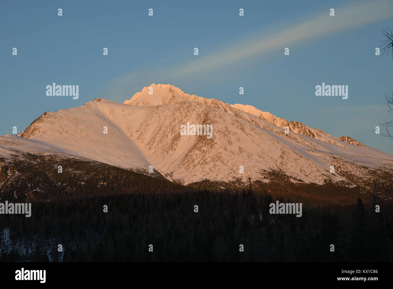 scenery of snow covered High Tatras mountains in the night in Slovakia ...