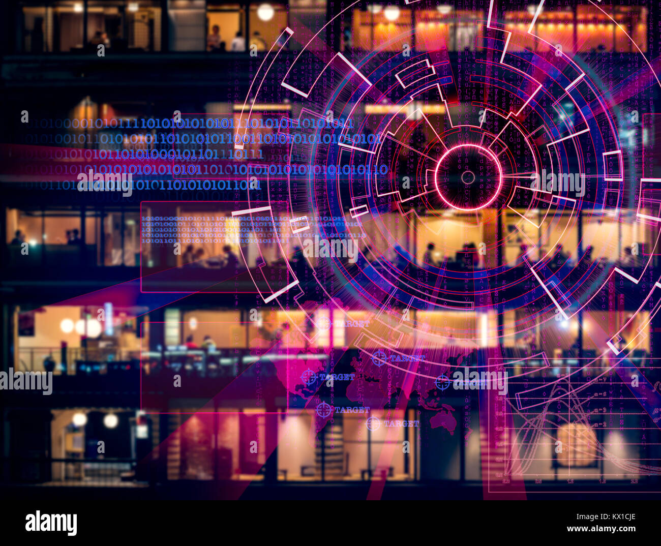 cyber laser target on a night city blurred background Stock Photo - Alamy