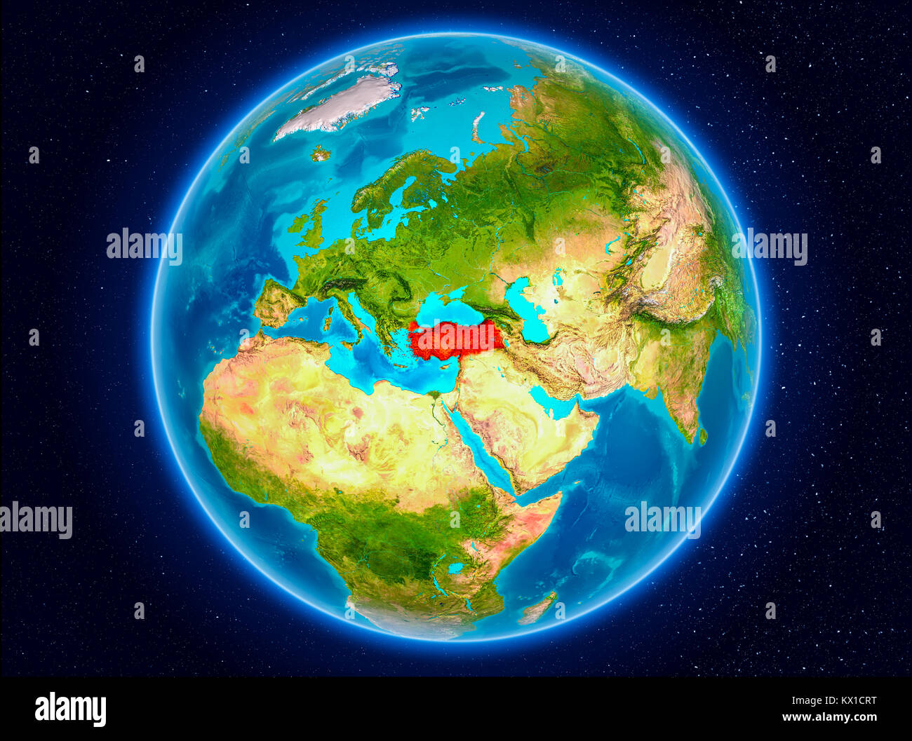 Turkey in red from Earth’s orbit. 3D illustration. Elements of this ...