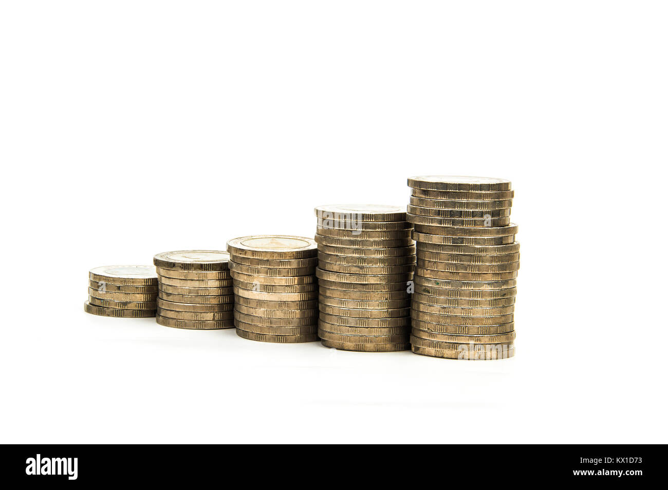 coin stacks on white background Stock Photo - Alamy