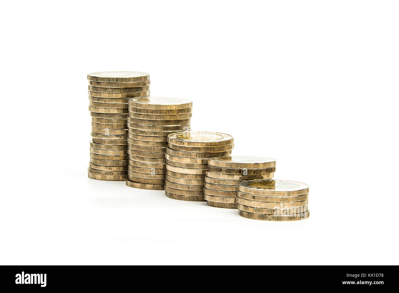 coin stacks on white background Stock Photo - Alamy