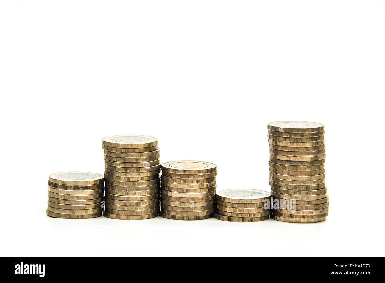 coin stacks on white background Stock Photo - Alamy