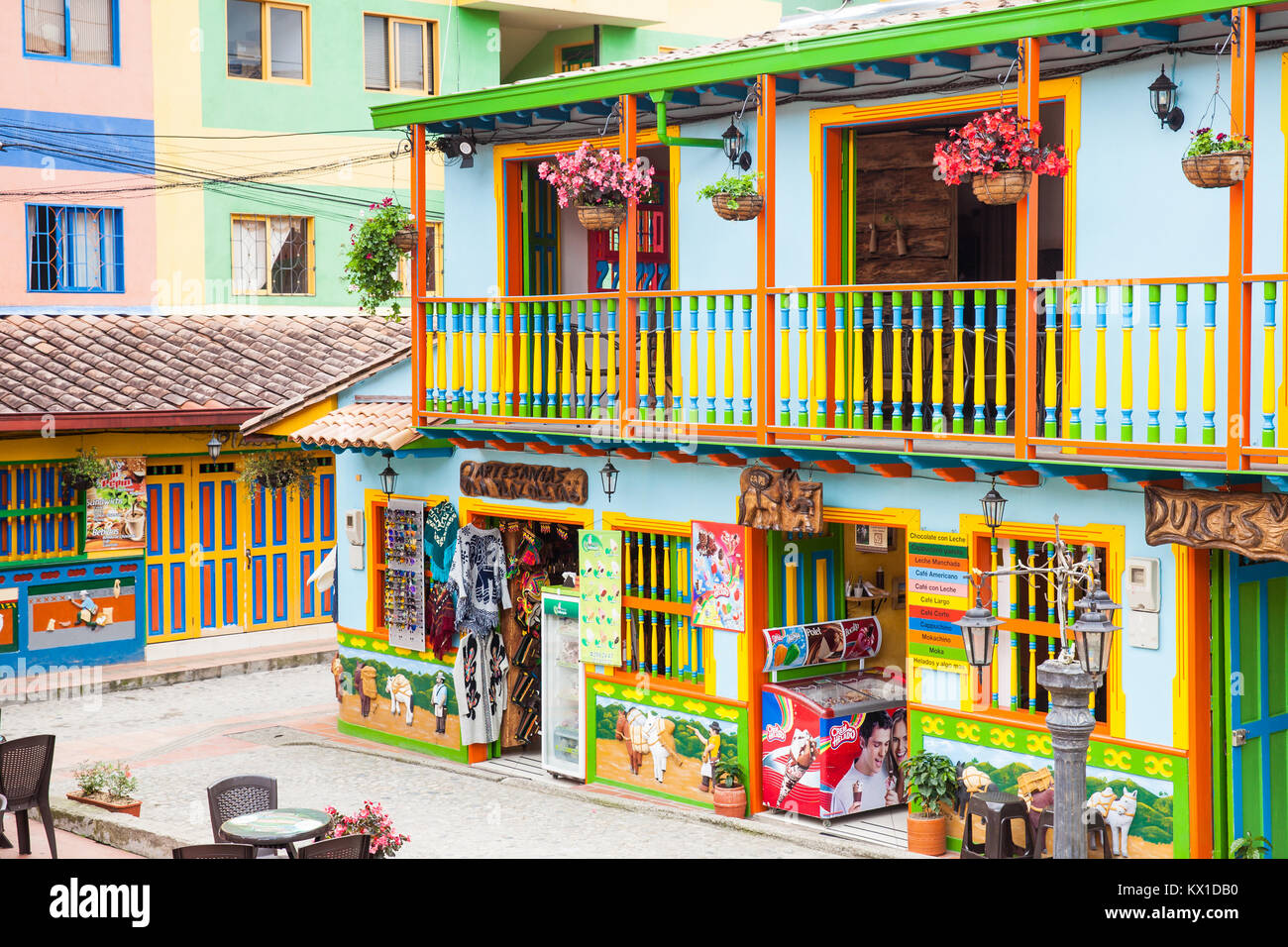 GUATAPE, ANTIOQUIA - COLOMBIA, NOVEMBER 2017. Colorful streets of ...