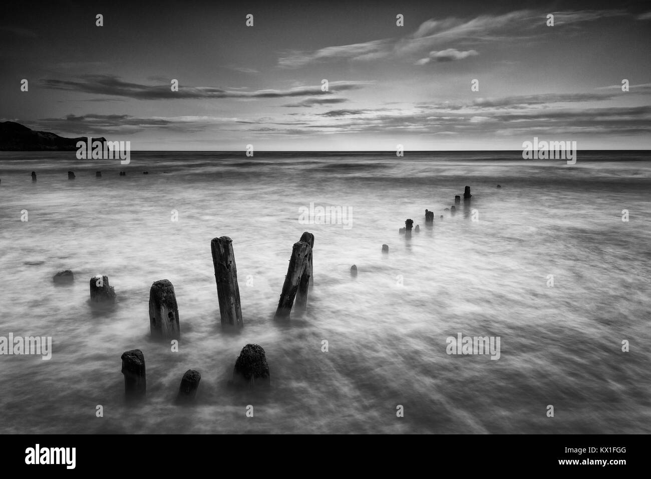 Groynes on the beach at Sadndsend near to Whitby on the North Yorkshire ...