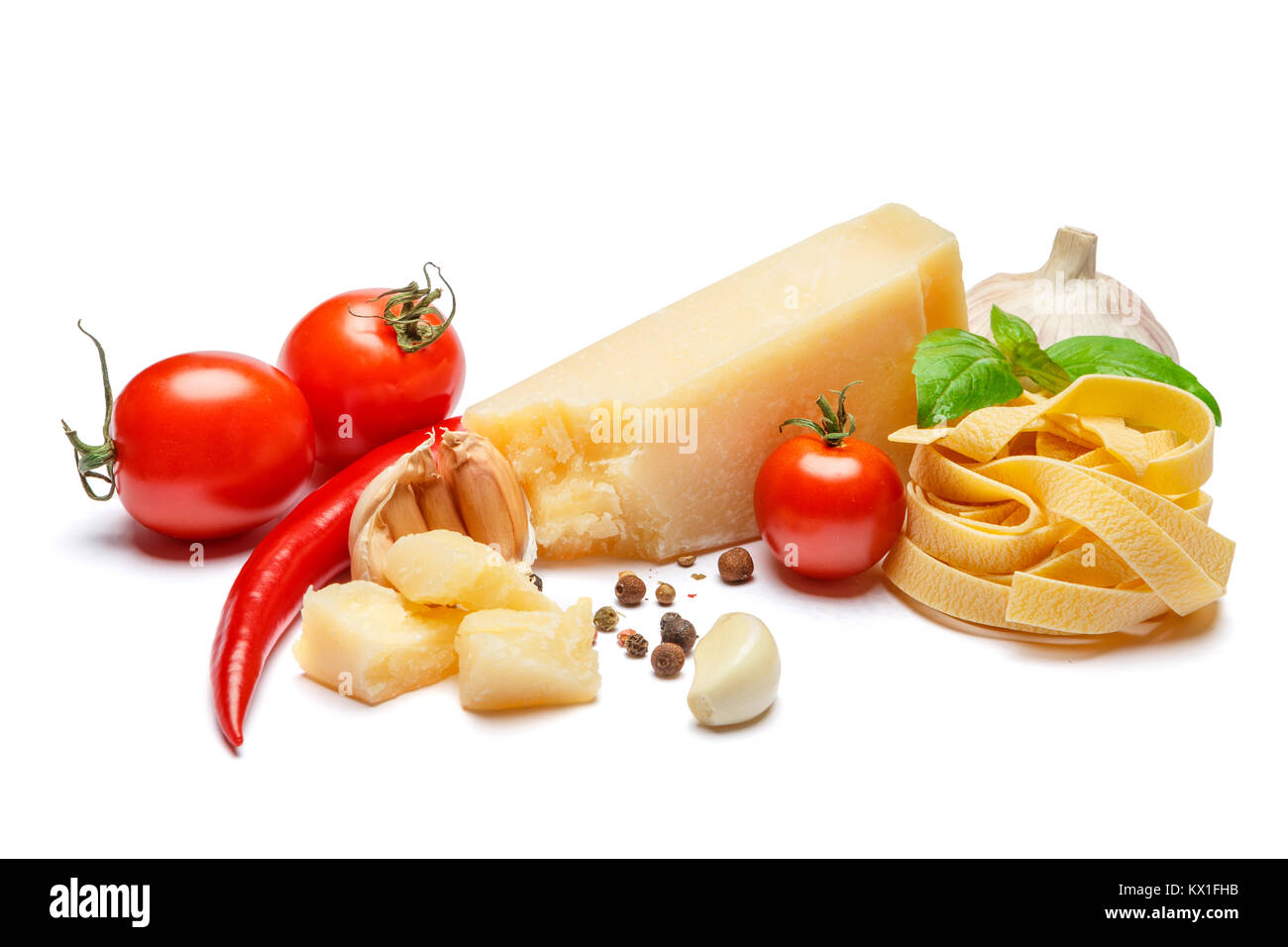 Traditional italian products - pasta, parmesan cheese, tomatoes Stock ...