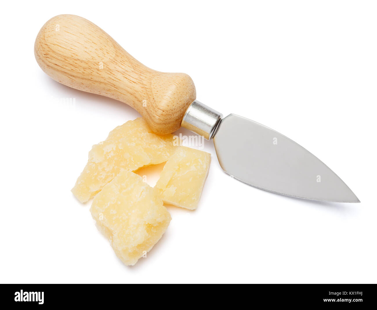 pieces of Parmesan cheese and knife on white background Stock Photo - Alamy