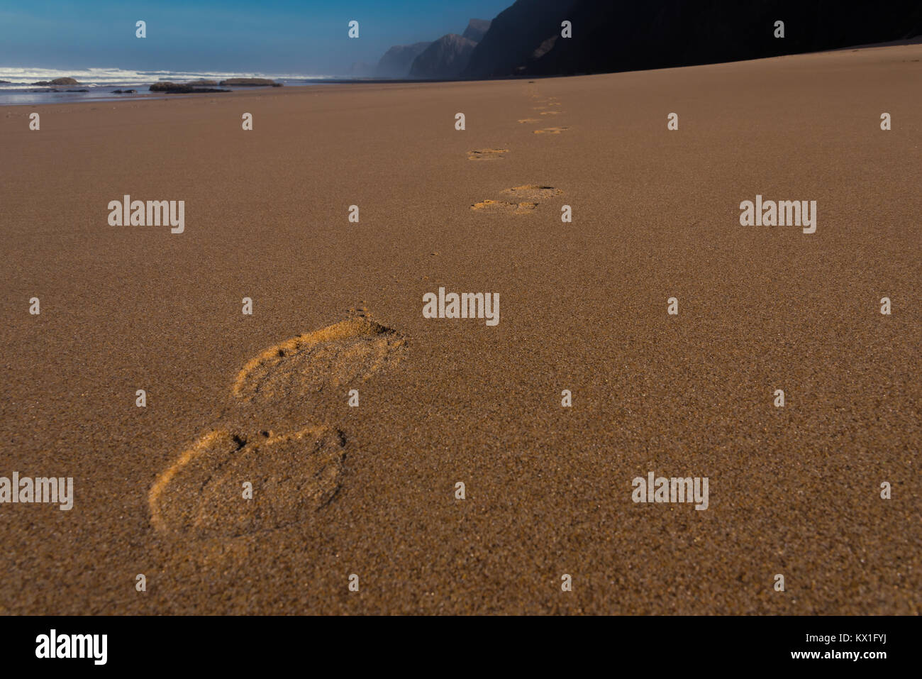 Traces in the sand walking on the beach Stock Photo - Alamy