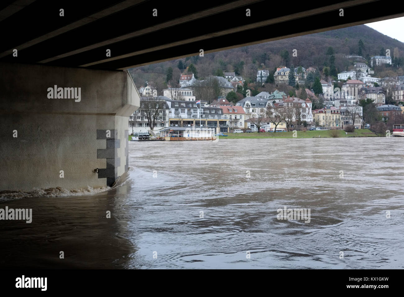 Flooded Neckar river in Heidelberg, Baden-Wurttemberg, Germany, 06 ...