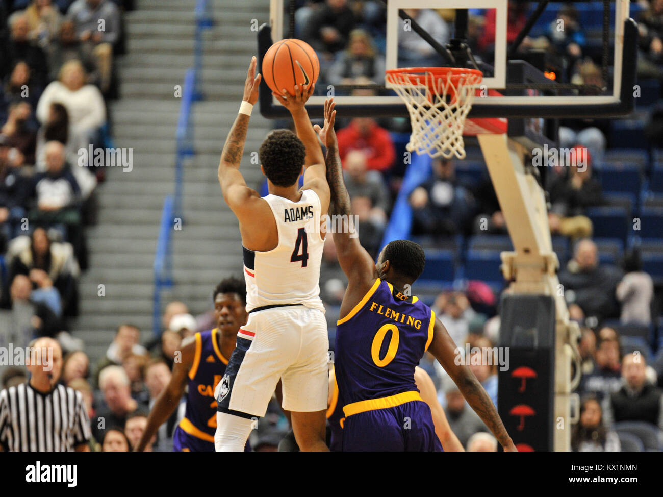 January 6, 2018: Jalen Adams (4) of the Uconn Huskies shoots during a ...