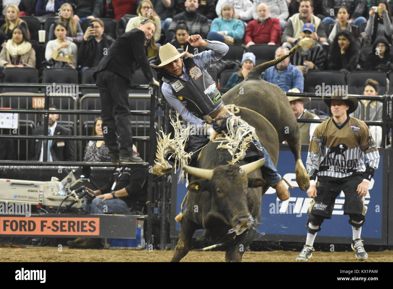 New York, New York, USA. 5th Jan, 2018. Bull Riders at the PBR riding ...