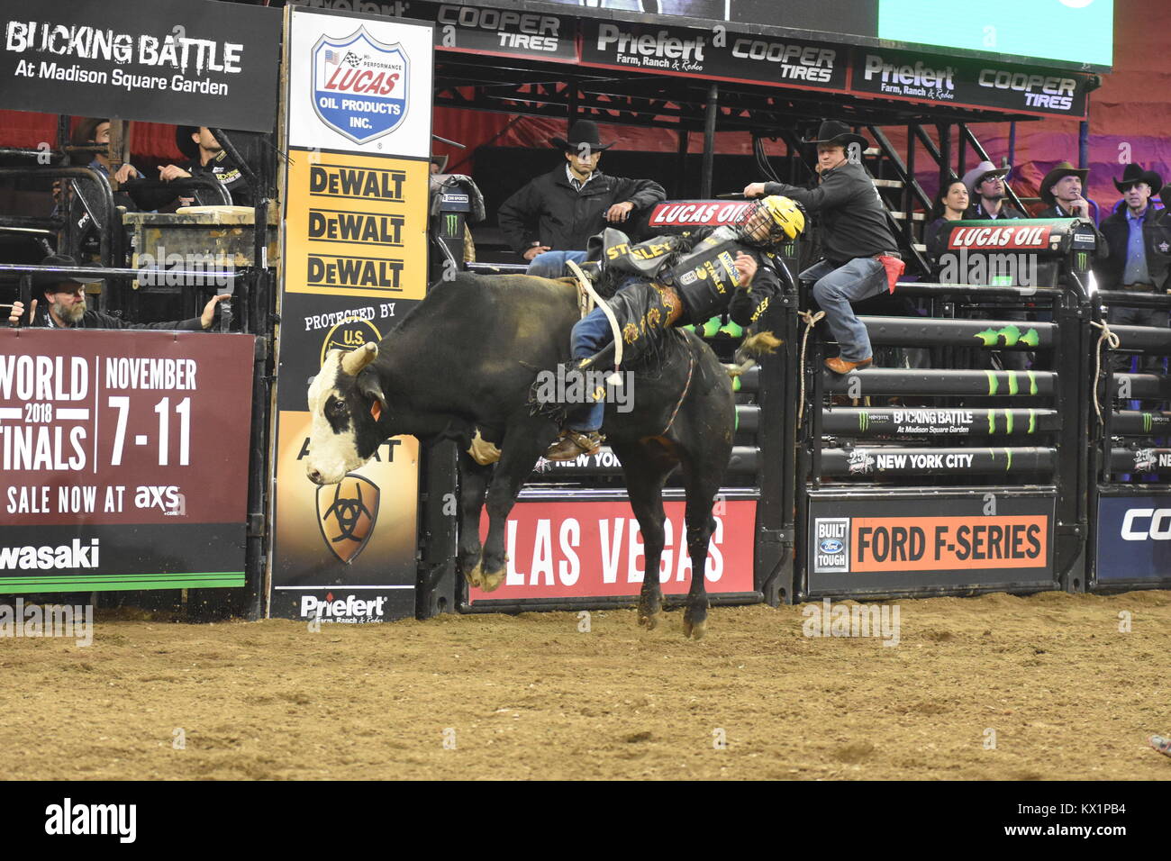 New York, New York, USA. 5th Jan, 2018. Bull Riders at the PBR riding ...