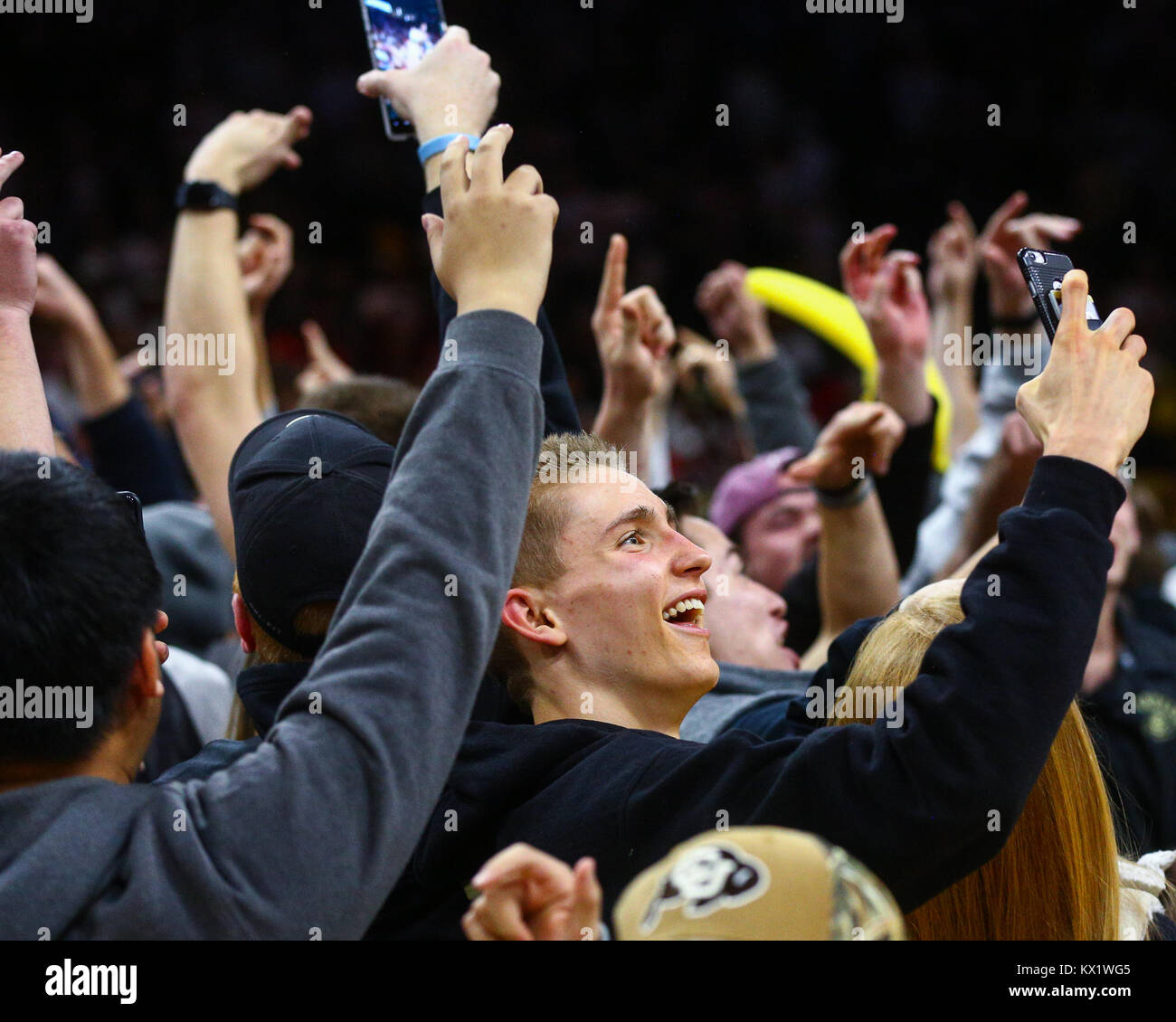 Boulder. 6th Jan, 2018. Colorado fans storm the court and take selfies ...